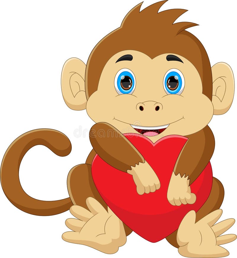 Cute Monkey Cartoon Holding Heart Love Stock Vector - Illustration of ...
