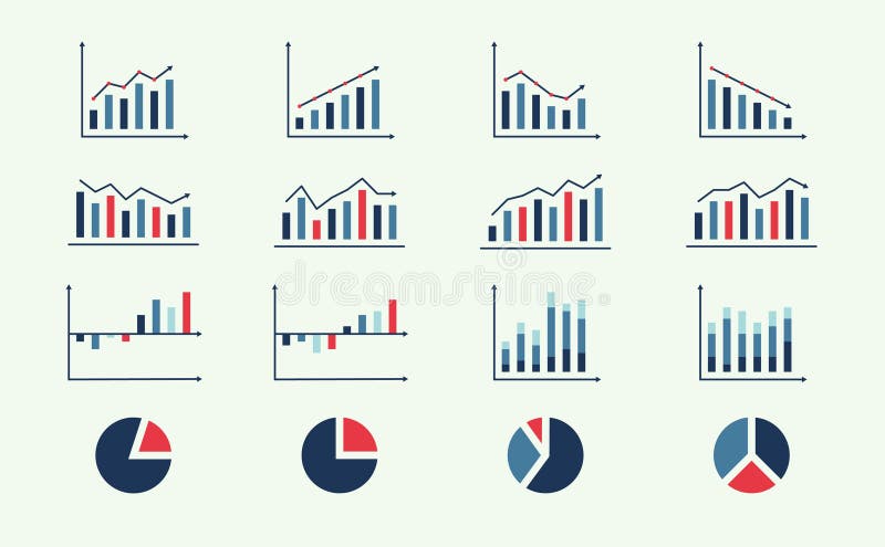 Graph of Line, Column, Stack and Pie Infographic Charts Set Stock ...