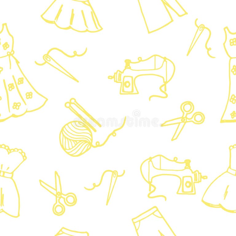 Sew Creative: Hand-Drawn Vector Seamless Pattern, Featuring Sewing ...