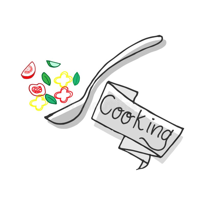 Cooking-hand Drawn Lettering with Spoon and Organic Vegetable Slices ...