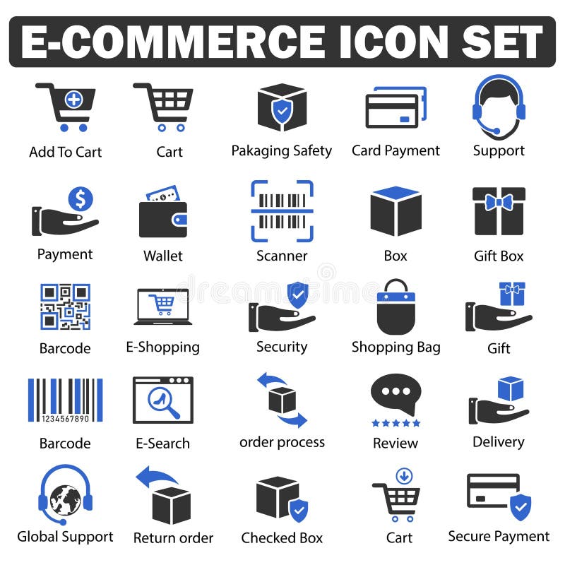 E Commerce, Shopping Icon Set Stock Vector - Illustration of online ...