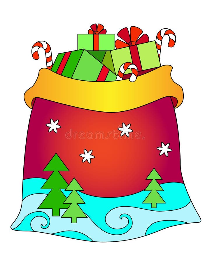 Santa Claus Sack with Gifts - Vector Linear Illustration for Coloring ...