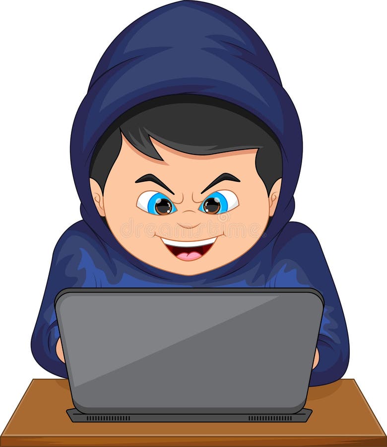 Smiling hacker with laptop stock illustration. Illustration of cartoon ...
