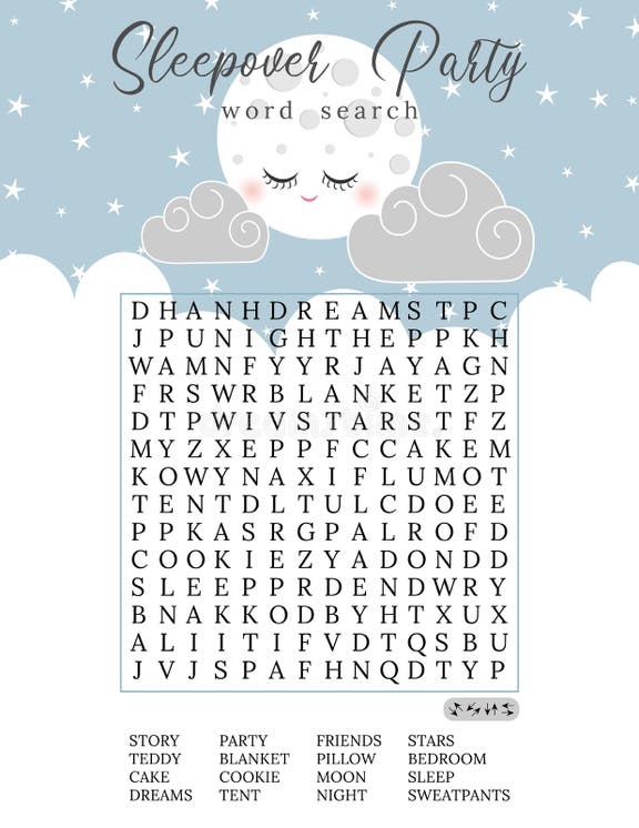 Sleepover Party Word Search Puzzle. Printable Page for Pajama Party ...