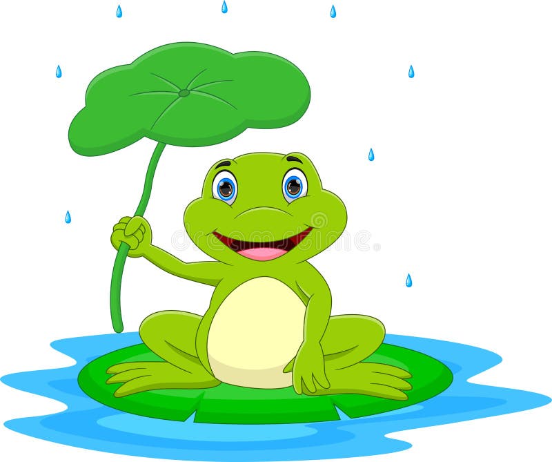 Cartoon Frog Shelter with Leaves in the Rain Stock Vector ...