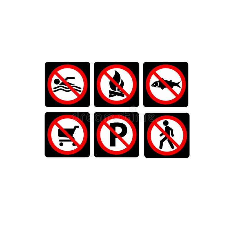 A Set of Prohibition Signs Safety Signs.Red Circle Prohibition Sign ...