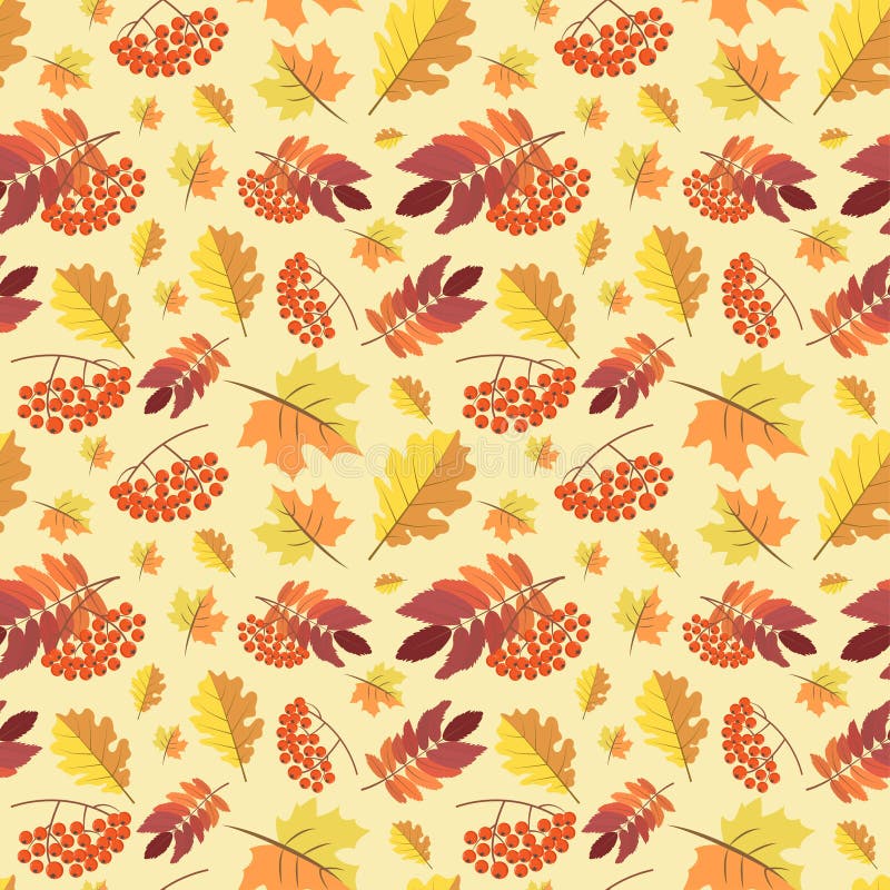 Seamless Pattern. Autumn Leaves, Branches of Red Ash Tree Stock Vector ...
