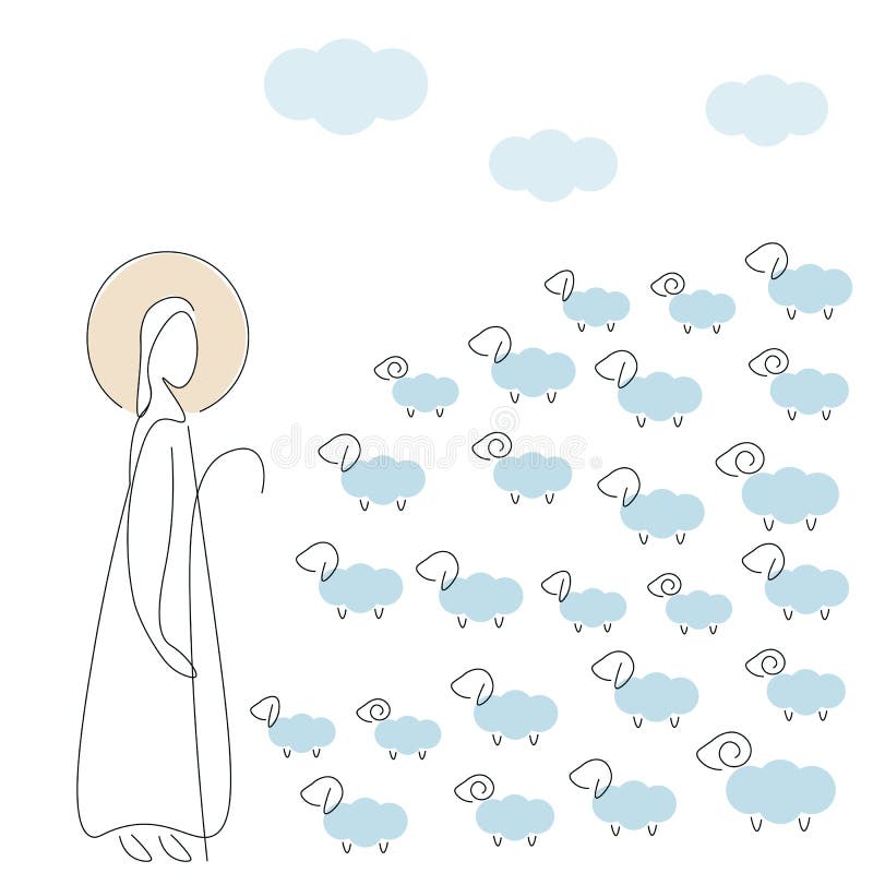 Jesus Christ the Good Shepherd Line Drawing, Vector Illustration Stock ...