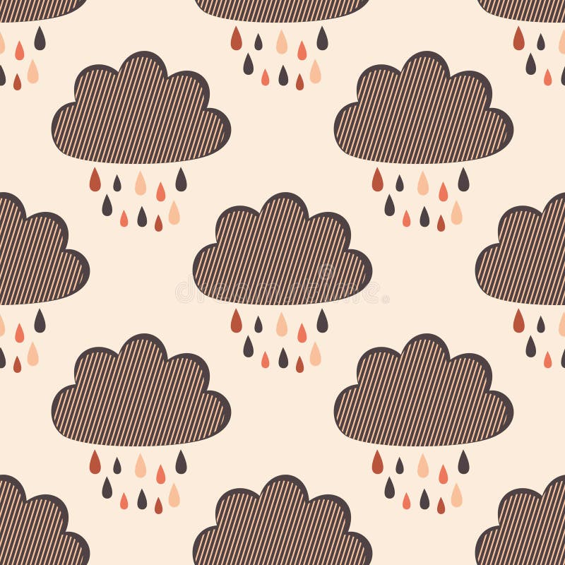 Striped Clouds and Multicolored Raindrops. Seamless Modern Cute Pattern ...