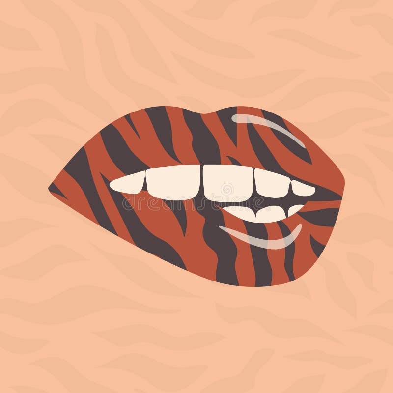 Tiger Female Lips in the Form of Black Stripes on a Brown Background ...