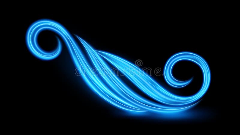 Abstract Blue Wavy Line of Light with a Black Background, Isolated and ...