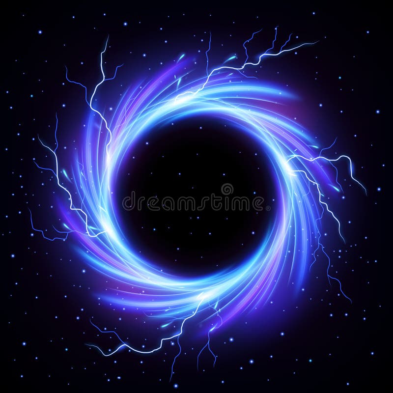 Black Hole Vortex with Lightning Flash Outside, Science Concept Vector ...