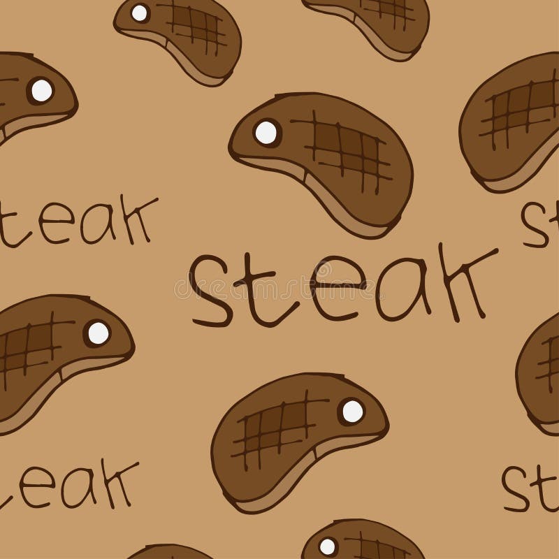 Steak-hand Drawn Lettering with Grilled Meat Illustration on Brown ...