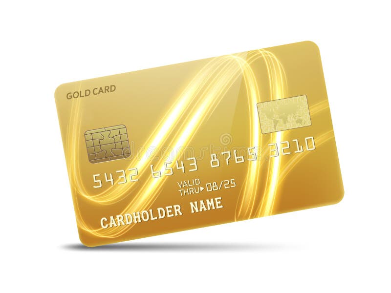Detailed Glossy Gold Credit Card with Wavy Neon Light Decoration ...
