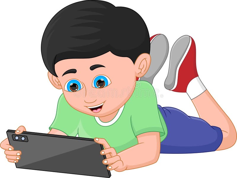 Child Using Mobile Phone Little Kid Boy Playing Telephone Stock ...