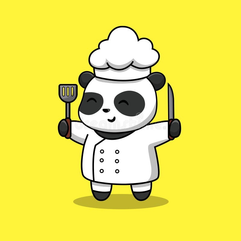 Cute Panda Chef Holding Spatula and Knife Stock Vector - Illustration ...