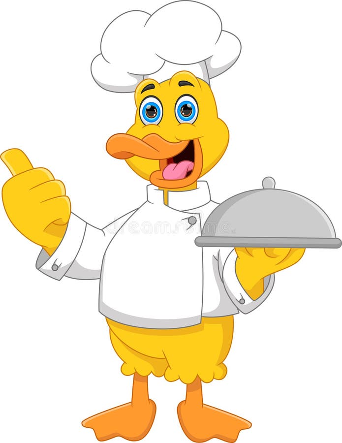 Cartoon Chef Duck Carrying Food Tray and Giving Thumbs Up Stock Vector ...