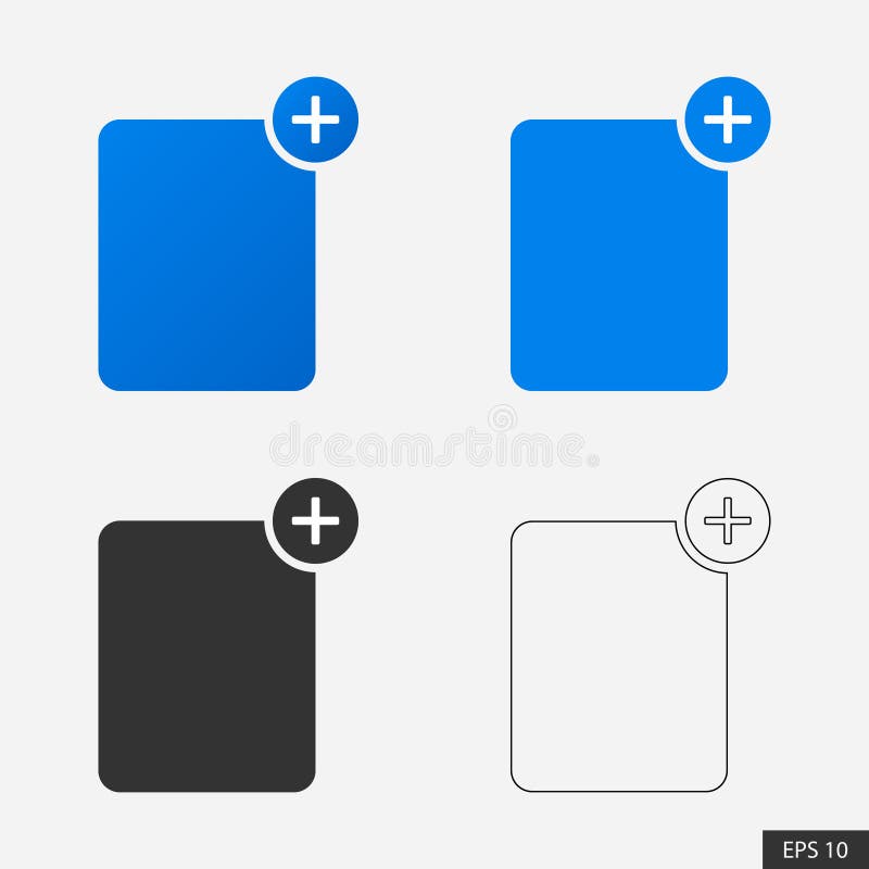 Add Page Icon or Add Document Symbol Set Stock Vector - Illustration of ...