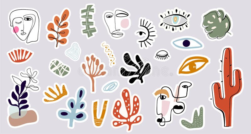 Abstract Stickers Collection, Hand Drawn Doodle Shapes with Different ...