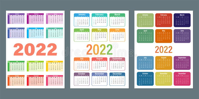 Calendar 2022 Year Set. Vector Template Collection. Stock Illustration ...
