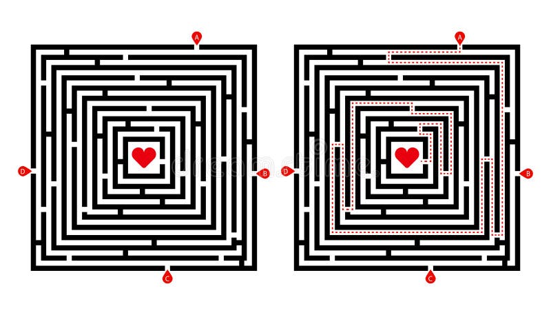 Labyrinth Game Way. Square Maze, Simple Logic Game with Labyrinths Way ...
