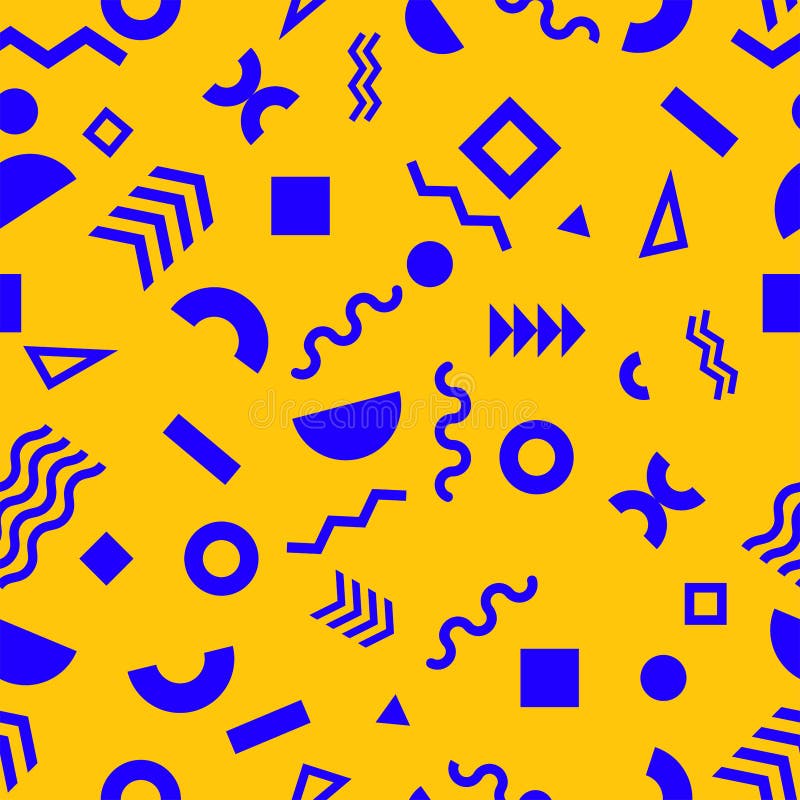 Yellow and Blue Memphis Seamless Pattern Background. Trendy Geometric ...