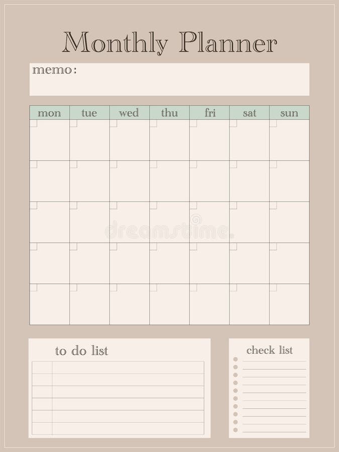 Modern Monthly Planner Printable Template with Blue Ellements Stock ...