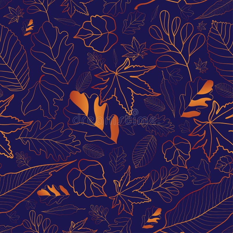 Line Art Fall Leaves Gradient Seamless Pattern Stock Vector ...