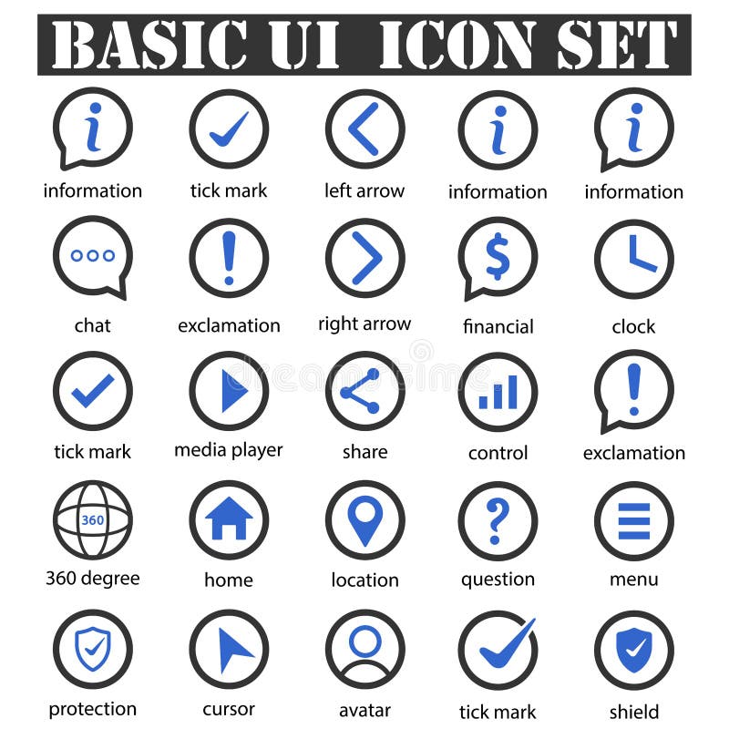 Basic Ui Icon Set Black and Blue Stock Vector - Illustration of next ...
