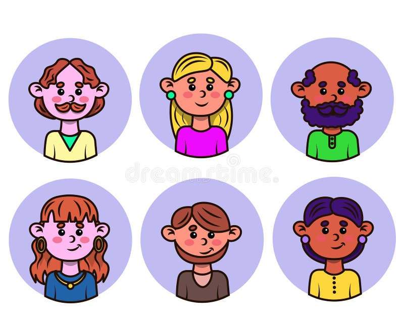 Set of Cartoon Adult People. Flat Vector Illustration. Icons of People ...