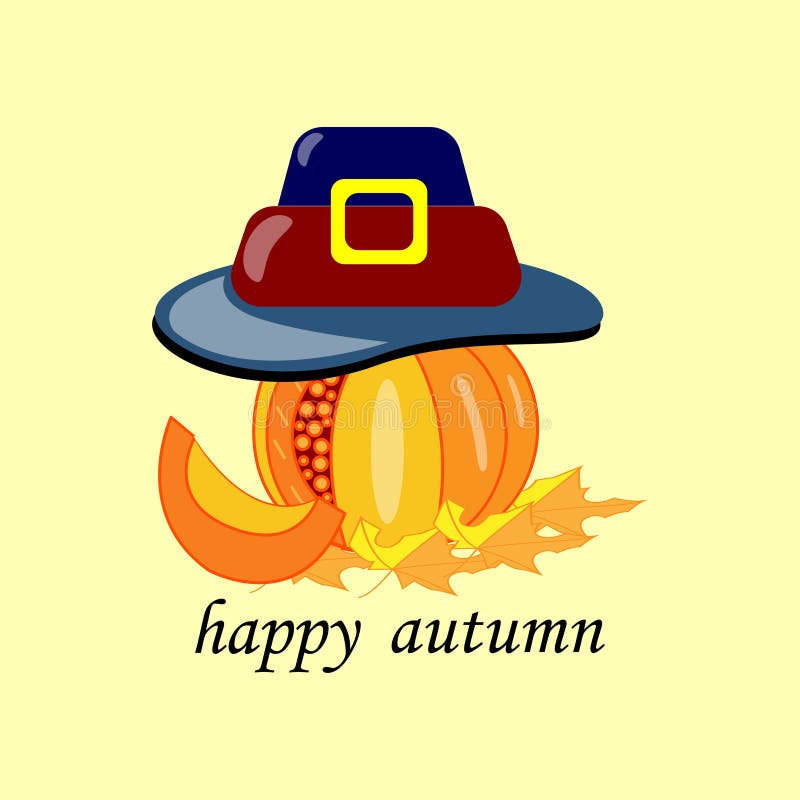 Happy Autumn, Pumpkin with Hat Cartoon Style Stock Vector ...