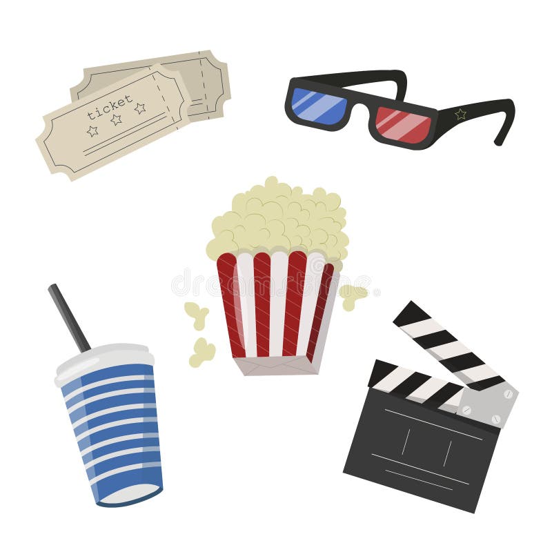 Cinema Icons Set in Flat Style. Movie Industry Objects Stock Vector ...