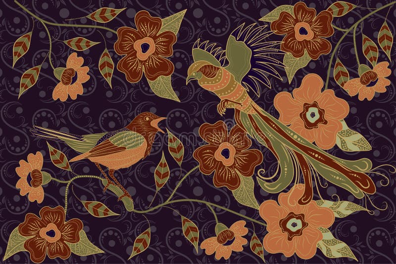 Hand Drawn Batik Traditional Floral Beautiful Concept Stock Vector ...