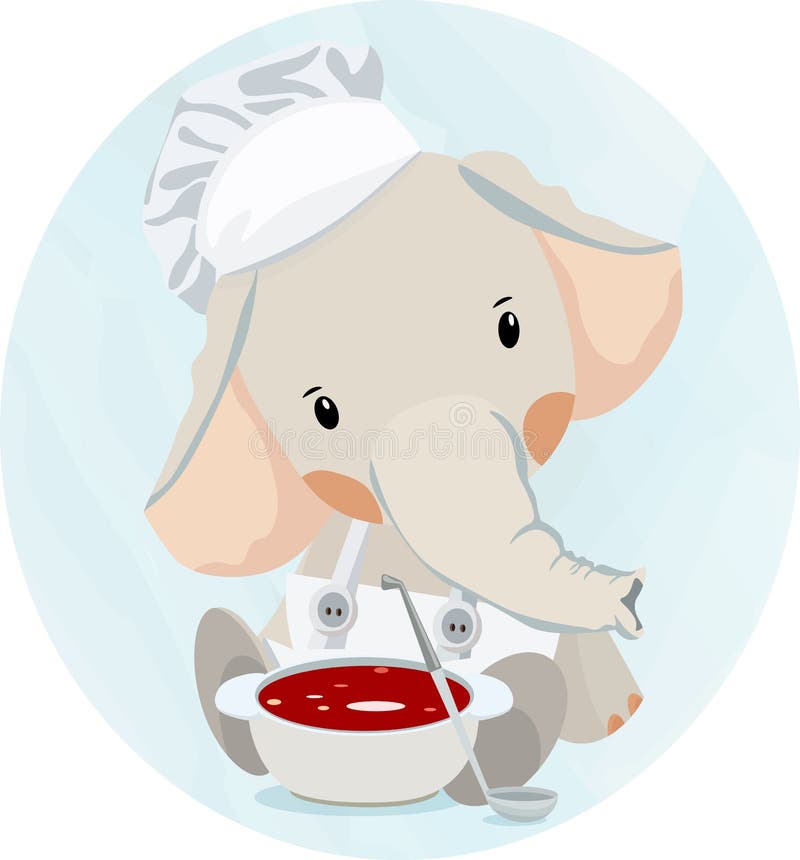 Elephant Cook with a Saucepan on a Light Background Stock Vector ...
