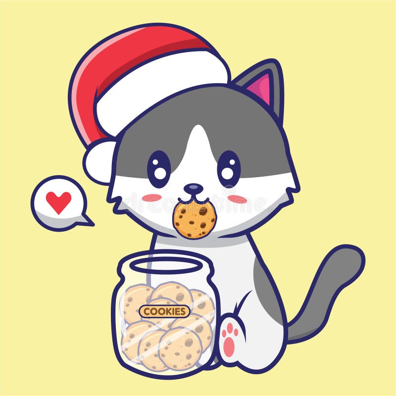 Cute Cat Eating Cookies at Christmas Stock Vector - Illustration of ...