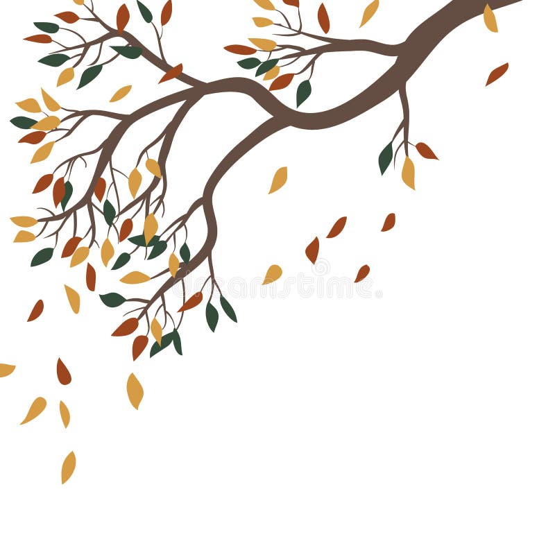 Hand Drawn Autumn Tree Branch with Falling Leaves. Stock Vector ...