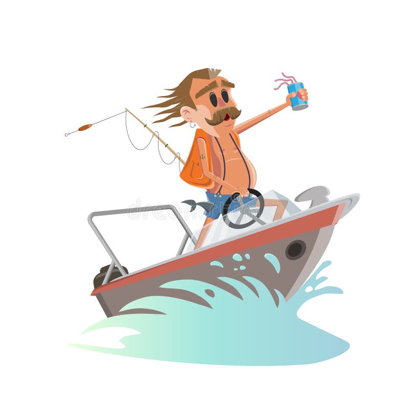 Funny Cartoon Illustration of a Fisherman in a Boat Stock Vector ...