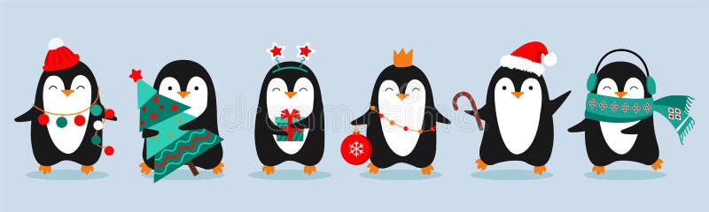 Cute Penguins 2022. Christmas Penguins on Light Blue Background Stock ...