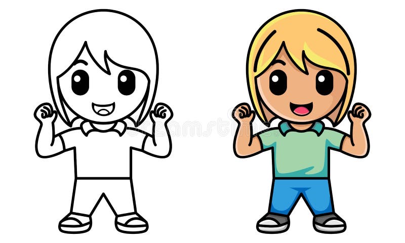 Girl Shows Her Biceps Coloring Page for Kids Stock Vector ...