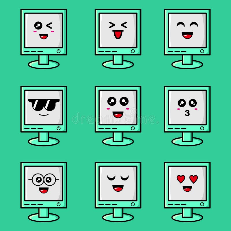 Bundle Set Computer with Emotion Icon Vector Design Stock Vector ...