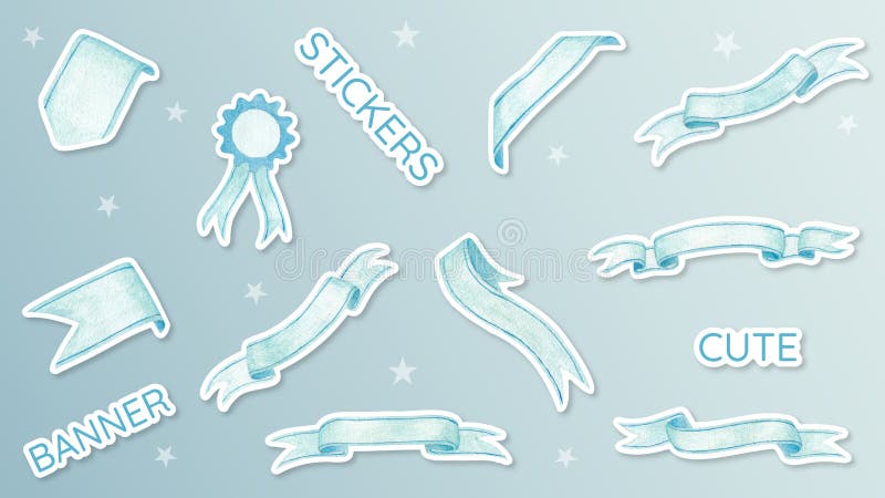 Banner Sticker Cute Watercolor Set Vector Graphic Illustrator ...
