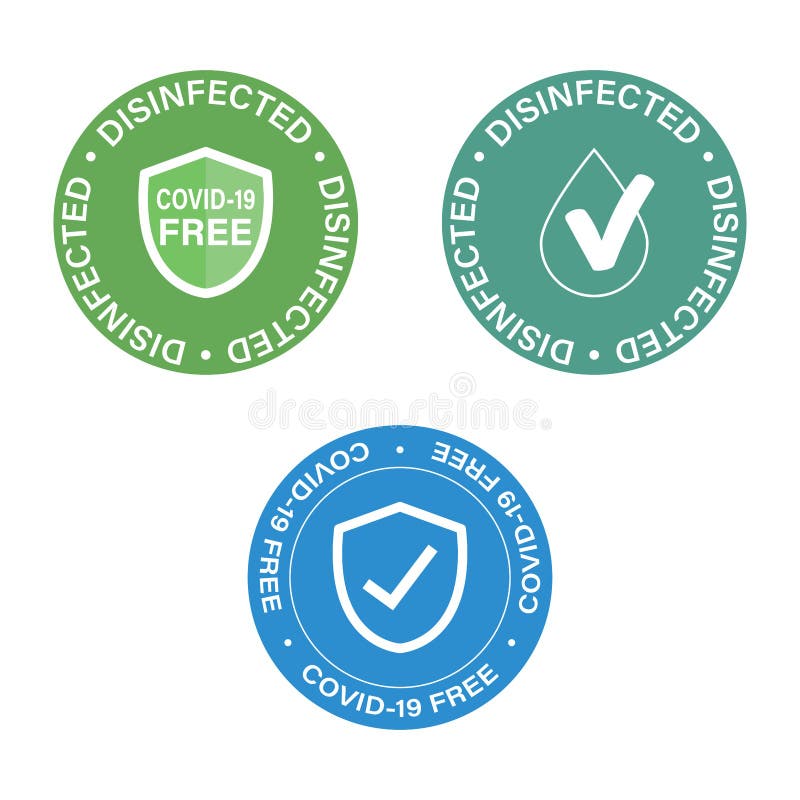 Coronavirus Icon Set. Round Symbols for Disinfected Areas, Surfaces or ...