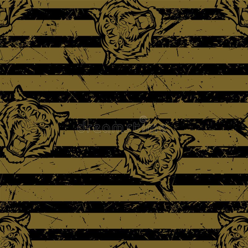 Tiger Pattern. Tiger Head on Stripes and Grunge Texture. Stock Vector ...