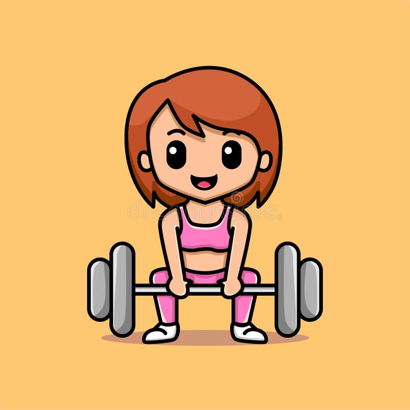 Cute Woman Holding a Barbells Cartoon Stock Vector - Illustration of ...