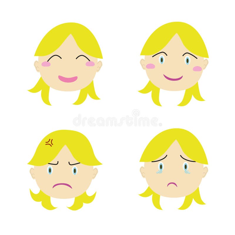 Cartoon Girl with Various Expressions Stock Illustration - Illustration ...