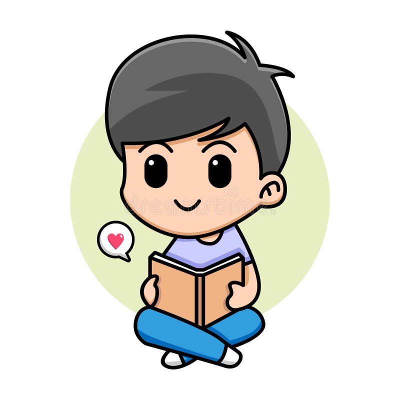 Cute Boy Reading Book Cartoon Stock Vector - Illustration of design ...