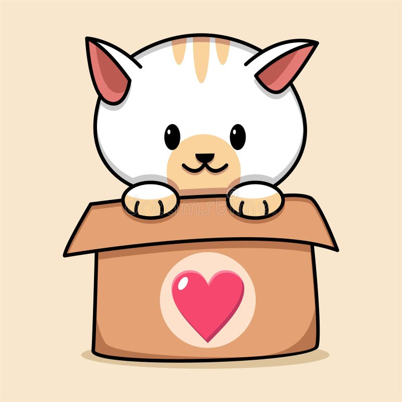 Cute cat in box cartoon stock vector. Illustration of playful - 236855344