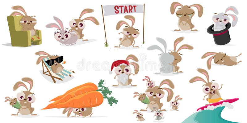 Large Cartoon Collection of a Crazy Rabbit Stock Vector - Illustration ...
