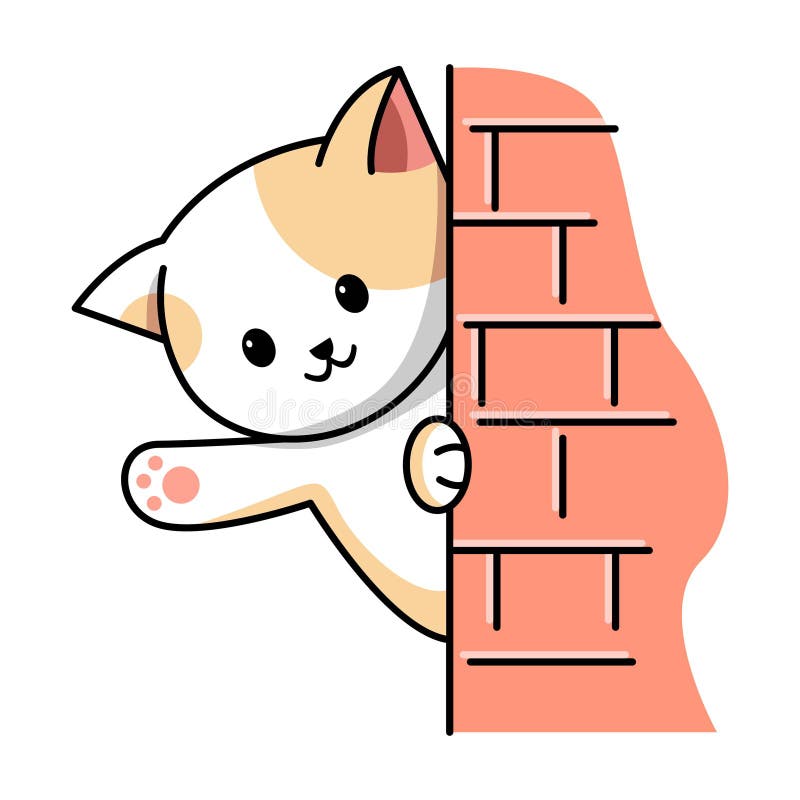 Cute Cat Hide Behind Wall Cartoon Stock Vector - Illustration of kitten ...