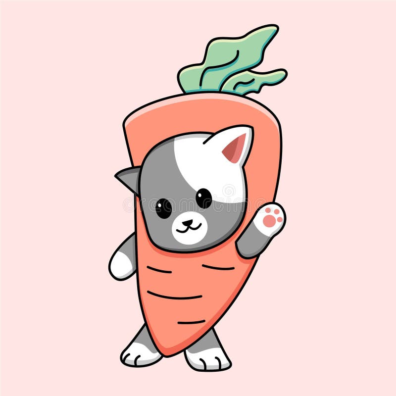 Cute Cat in Carrot Costume Cartoon Stock Vector - Illustration of card ...